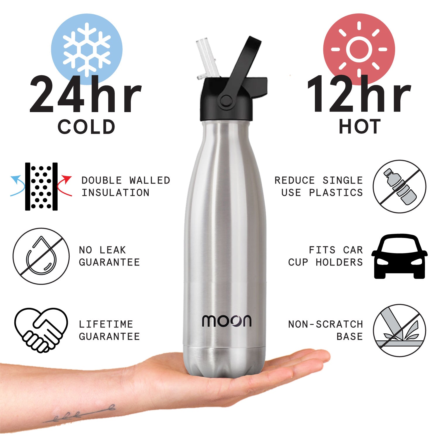 Insulated Water Bottle With Straw - Moon Bottles Australia